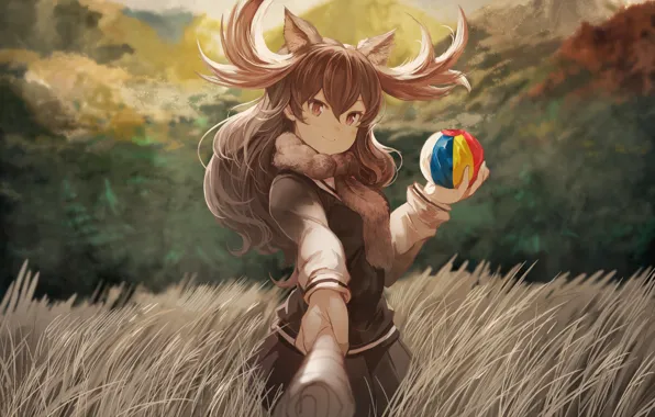 Download wallpaper girl, the ball, ears, anime, art, korus of, kemono ...