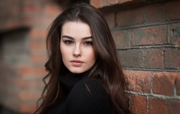Download wallpaper look, girl, face, wall, portrait, bricks, Bogdan ...