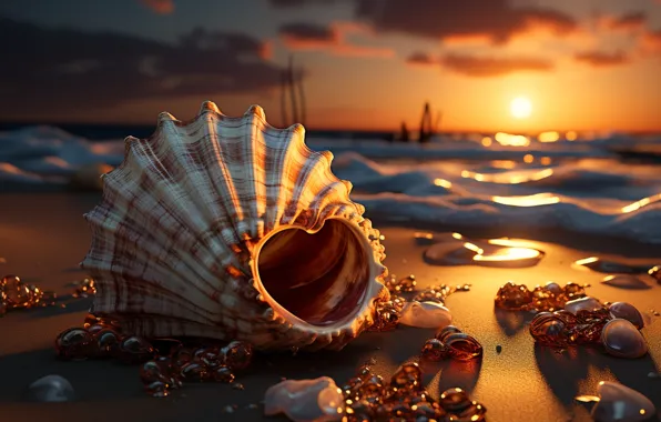 Wallpaper sea, beach, the ocean, shore, shell, seashells, seashell, AI ...