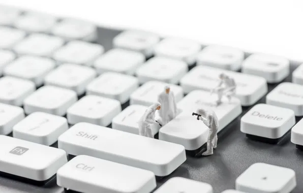 Wallpaper dolls, keyboard, criminology, taking samples, crime scene ...