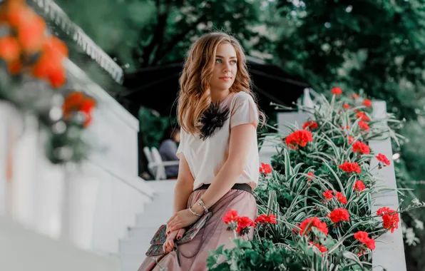 Wallpaper pose, smile, Girl, sitting, Anna Filonenko for mobile and ...