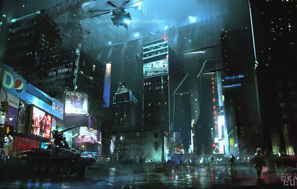 Download wallpaper night, the city, house, wall, street, helicopter ...