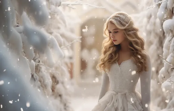 Wallpaper winter, frost, girl, snow, branches, nature, pose, ate for ...