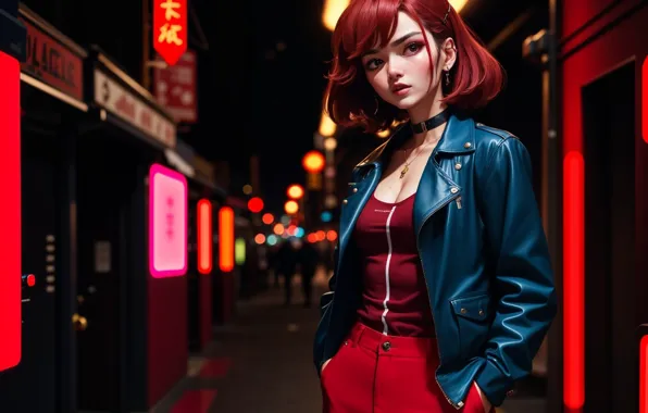 Download wallpaper girls, night, street, people, drawings, neural ...