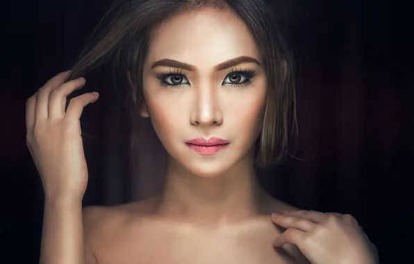 Wallpaper look, pose, model, portrait, hands, makeup, brunette ...