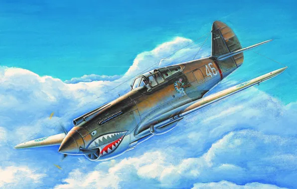 Download wallpaper war, art, airplane, painting, aviation, ww2, Curtiss ...