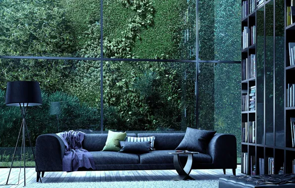 Wallpaper design, furniture, the room, Green Library for mobile and ...