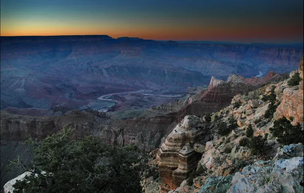 Wallpaper the sky, sunset, mountains, horizon, canyon for mobile and ...