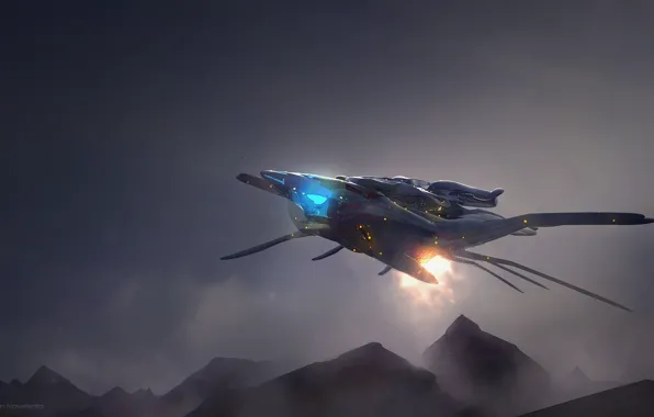 Wallpaper mountains, aircraft, alien ship, sketch in 3dcoat for mobile ...
