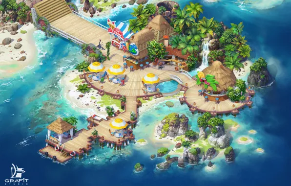 Download wallpaper sea, island, structure, island, Tropical Forest ...