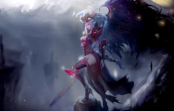 Wallpaper Girl Fantasy Wings Warrior Art Horns The Demon For