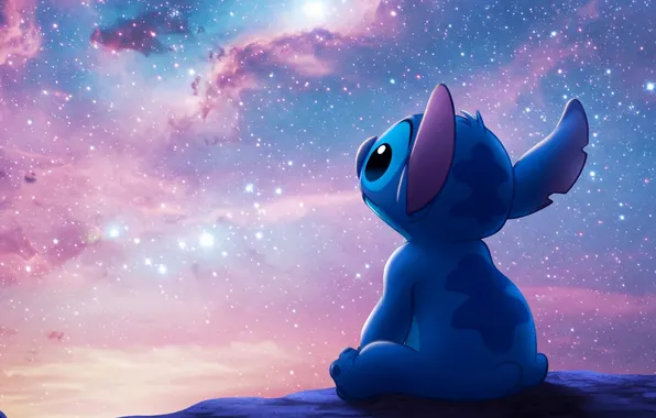 Wallpaper dream, space, stars, galaxy, sitting, Stitch observing the ...