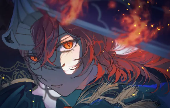 Wallpaper fire, sword, guy, Genshin Impact, Diluc for mobile and ...