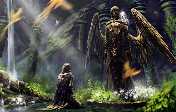 Download wallpaper birds, wings, angel, jungle, please, ruins, jungle ...