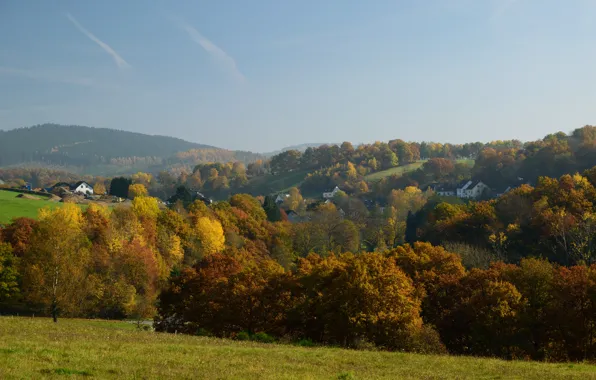 Wallpaper autumn, trees, mountains, nature, field, colors, Germany ...