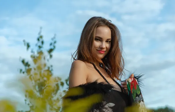 Wallpaper Smile Model Red Lips Scarf Diana Jam Woman Outdoors For