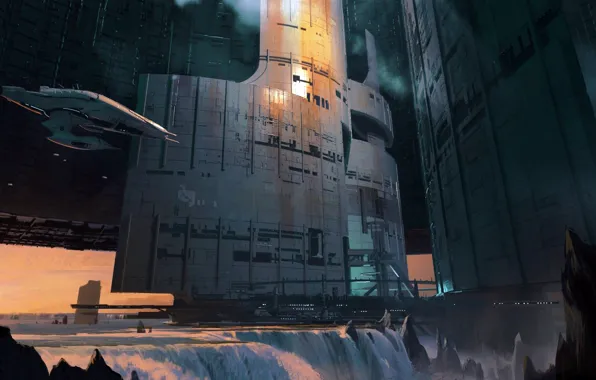 Wallpaper future, fantasy, tower, sunset, science fiction, sci-fi ...