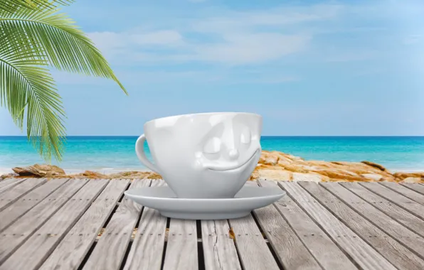 Wallpaper beach, ocean, coffee, cup of coffee for mobile and desktop ...