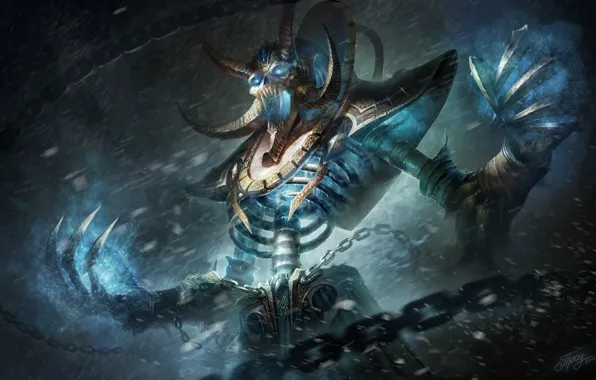 Wallpaper snow, art, bones, skeleton, WoW, World of Warcraft, chain ...