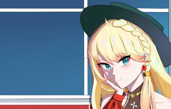 Download Wallpaper Girl Long Hair Hat Smile Anime Beautiful