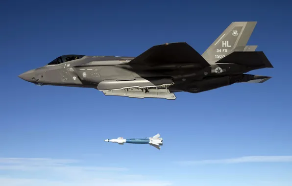 Wallpaper fighter-bomber, Lightning II, Lockheed Martin, F-35A, JDAM ...