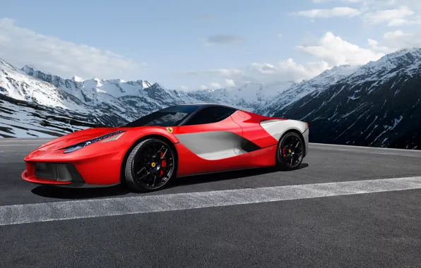 Download wallpaper mountains, Ferrari, red, profile, LaFerrari ...