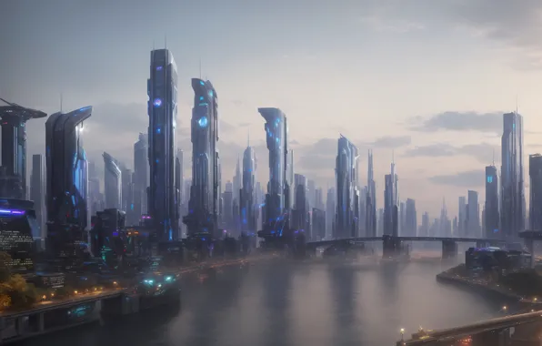 Wallpaper city, future, river, art, fantastic, digital art, Futuristic ...