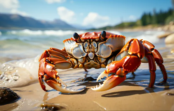 Download wallpaper look, shore, crab, sea, claws, AI art, neural ...