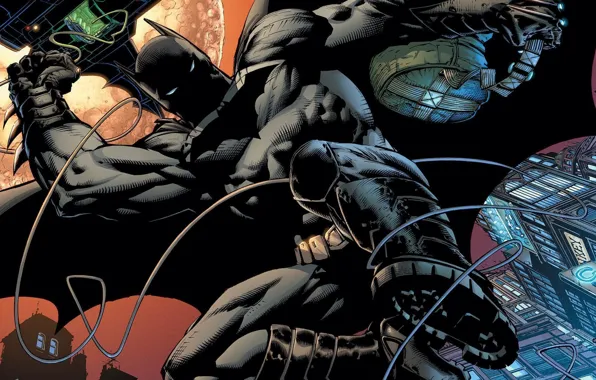 Download wallpaper The city, The moon, Batman, Costume, City, Hero ...