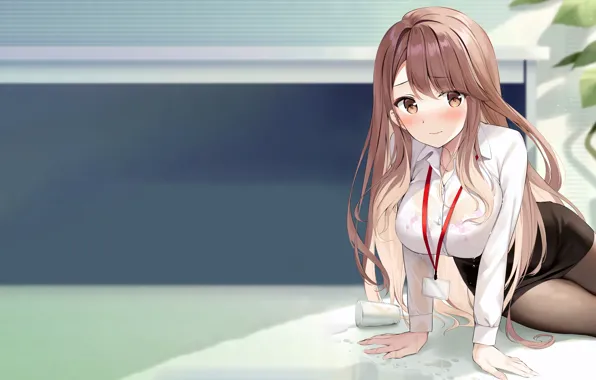 Wallpaper Girl Sexy Long Hair Brown Hair Brown Eyes Boobs Anime