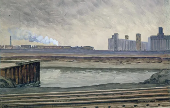 Wallpaper Charles Ephraim Burchfield, 1935-42, Train along the Canal ...