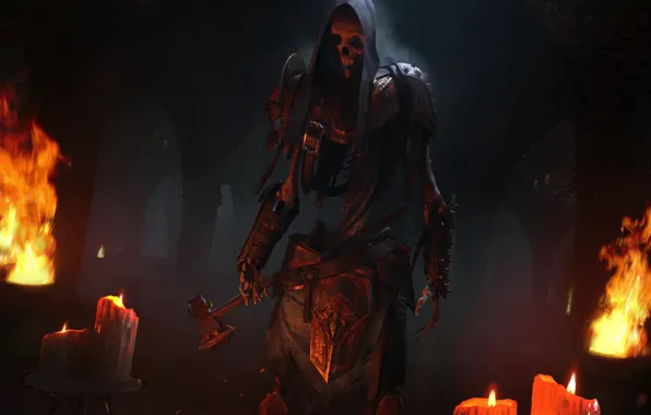Wallpaper night, lights, candles, skeleton, taper, The Elder Scrolls ...