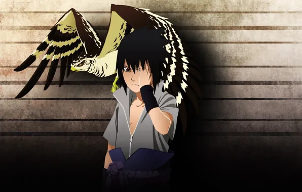 Download wallpaper bird, naruto, art, hawk, Sasuke, мangekyou sharingan ...