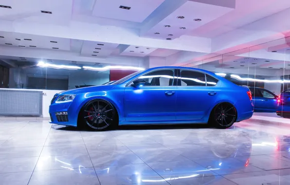 Wallpaper Blue, Side, Stance, Skoda, Octavia, Octavia RS, Skoda Octavia ...