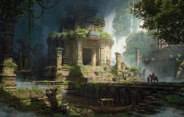 Download wallpaper vegetation, boat, jungle, architecture, jungle ...