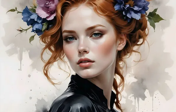 Wallpaper look, girl, pose, portrait, imitation painting, AI art ...