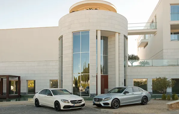 Wallpaper reflection, two, Mercedes-Benz, home, C-Class for mobile and ...