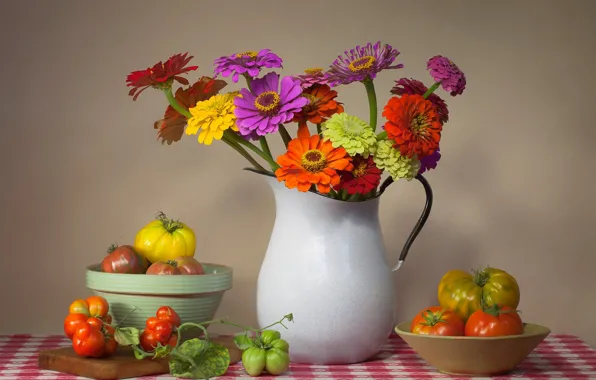 Wallpaper pitcher, tomatoes, zinnia images for desktop, section цветы ...