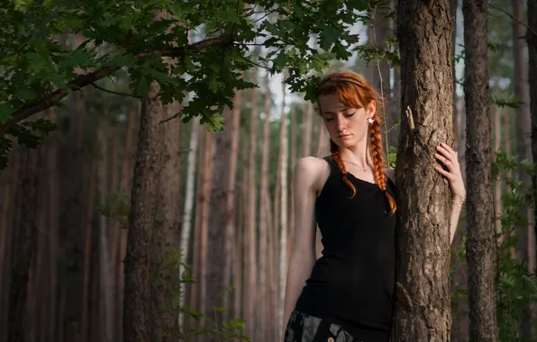 Wallpaper forest, girl, trees for mobile and desktop, section девушки ...