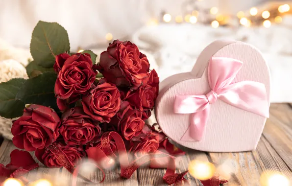 Wallpaper love, flowers, gift, romance, roses, red, heart, flowers ...