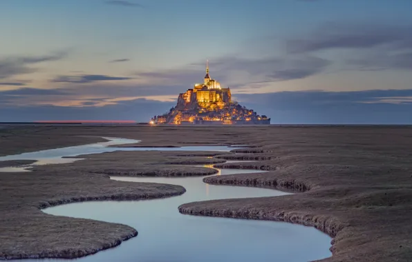 Wallpaper castle, shore, pond, Mont-Saint-Michel for mobile and desktop ...