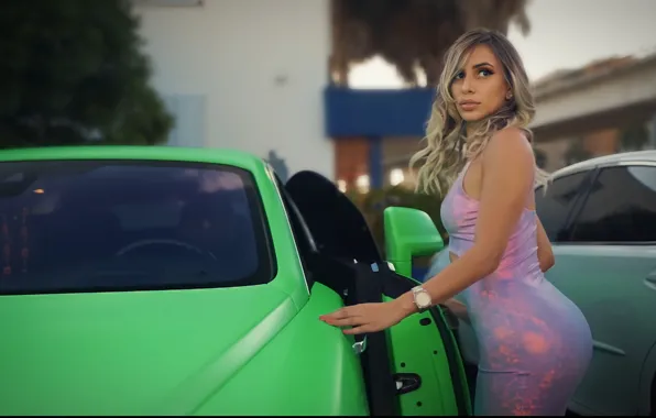 Wallpaper Car Girl Sexy Dress Model Blonde Pose Roll Royce For Mobile And Desktop