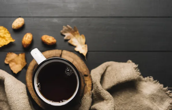 Wallpaper autumn, leaves, background, tree, coffee, colorful, mug, Cup ...