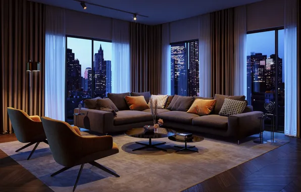 Wallpaper evening, living room, residence for mobile and desktop ...