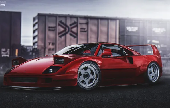 Wallpaper Red, Auto, Machine, Ferrari, F40, Rendering, Ferrari F40 ...