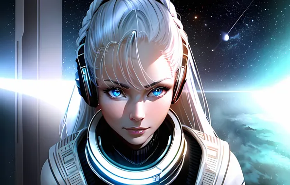 Wallpaper space, headphones, blue eyes, the blonde, AI art, AI art ... Wallpaper space, headphones, blue eyes, the blonde, AI art, AI art ...