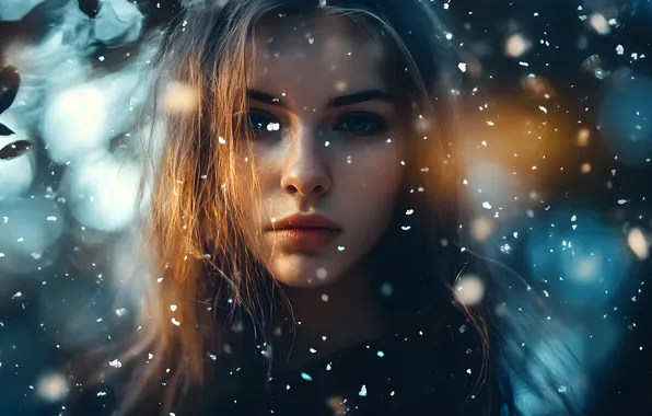 Wallpaper look, girl, face, pose, portrait, AI art, neural network for ...