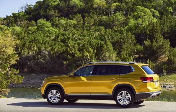 Wallpaper trees, yellow, shore, Volkswagen, pond, Atlas, 2017 for ...