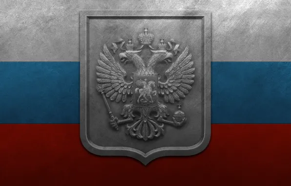 Wallpaper metal, tricolor, the flag of Russia, coat of arms of Russia ...