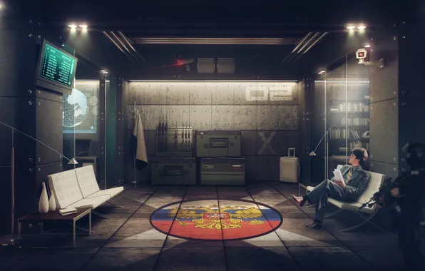 Wallpaper coat of arms, the room, Underground VIP safe house concept ...